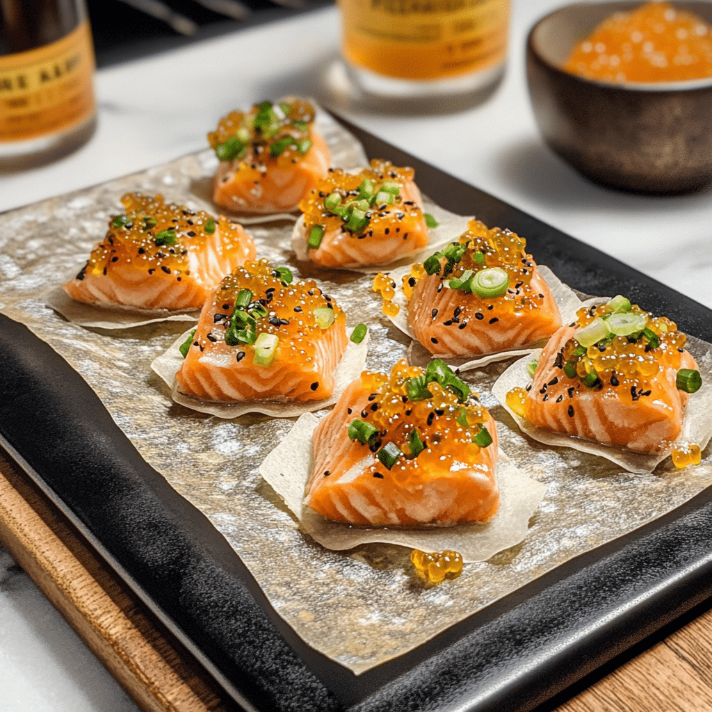 Spicy Citrus Tamari Salmon on Rice Paper Chips - Zero Ingredients